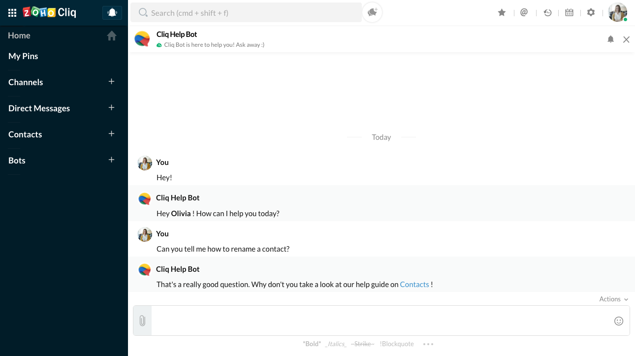Bot Message Handler | Cliq