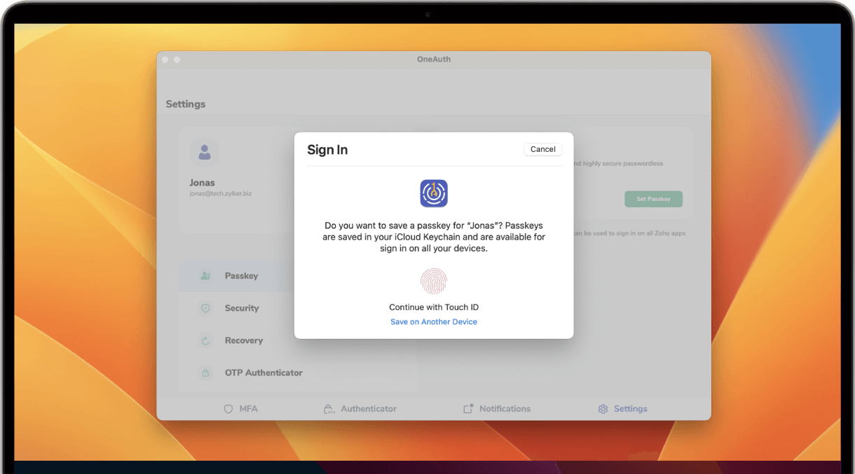 iOS 16 iPadOS 16 macOS Ventura | Zoho OneAuth - Authenticator