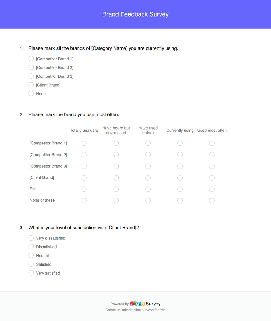 Brand feedback survey template - Zoho Survey