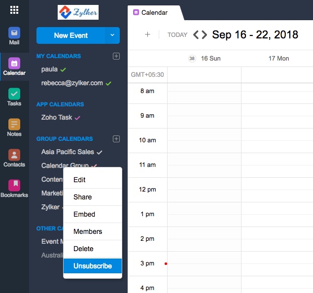 Create and manage Group Calendars in Zoho Calendar