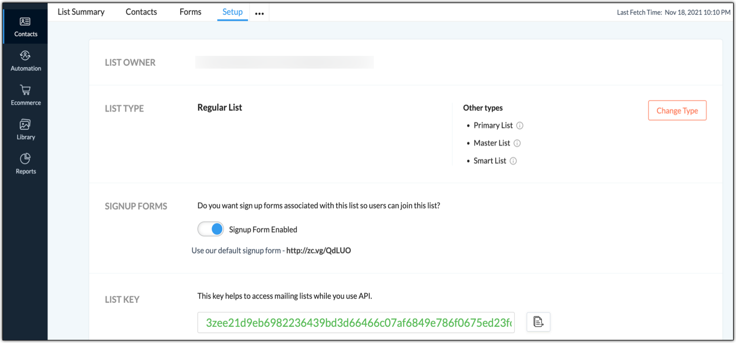 List Management API- Developer Help | Zoho Campaigns