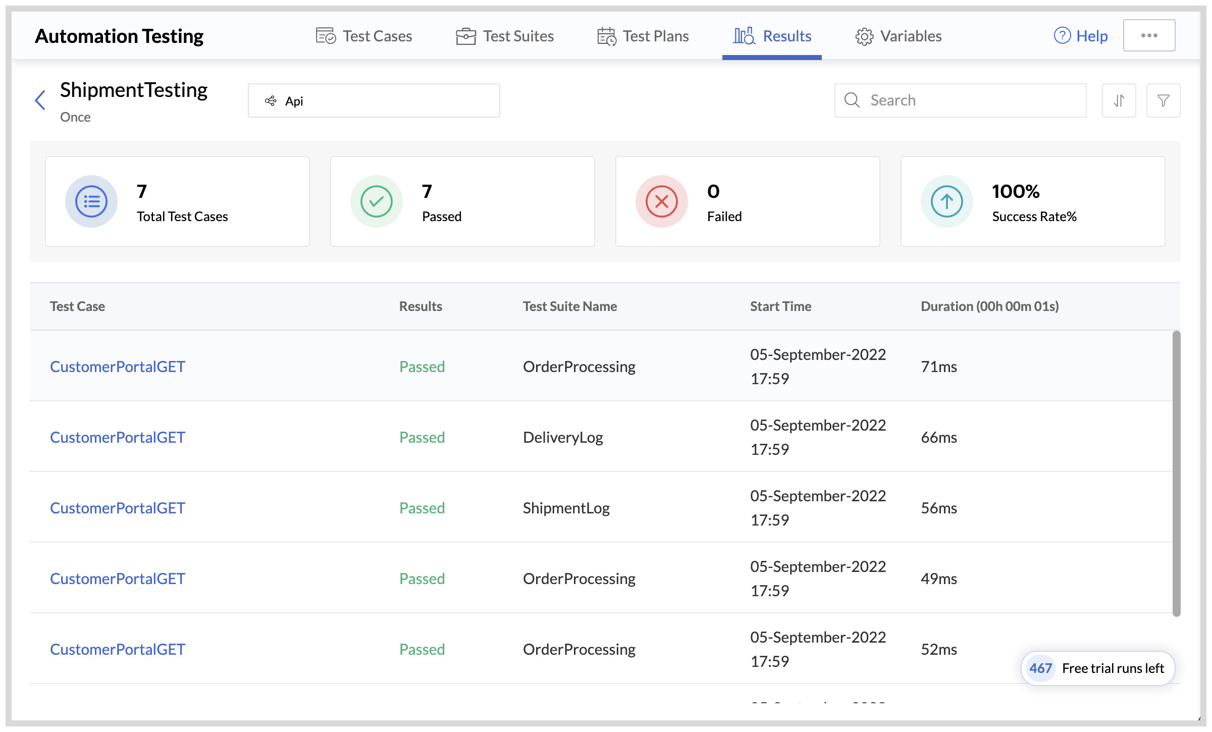 Automation Testing - Results | Online Help - Catalyst