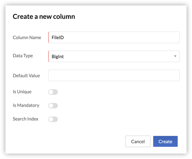 Create Table - WorkDrive Sync App | Online Help - Catalyst