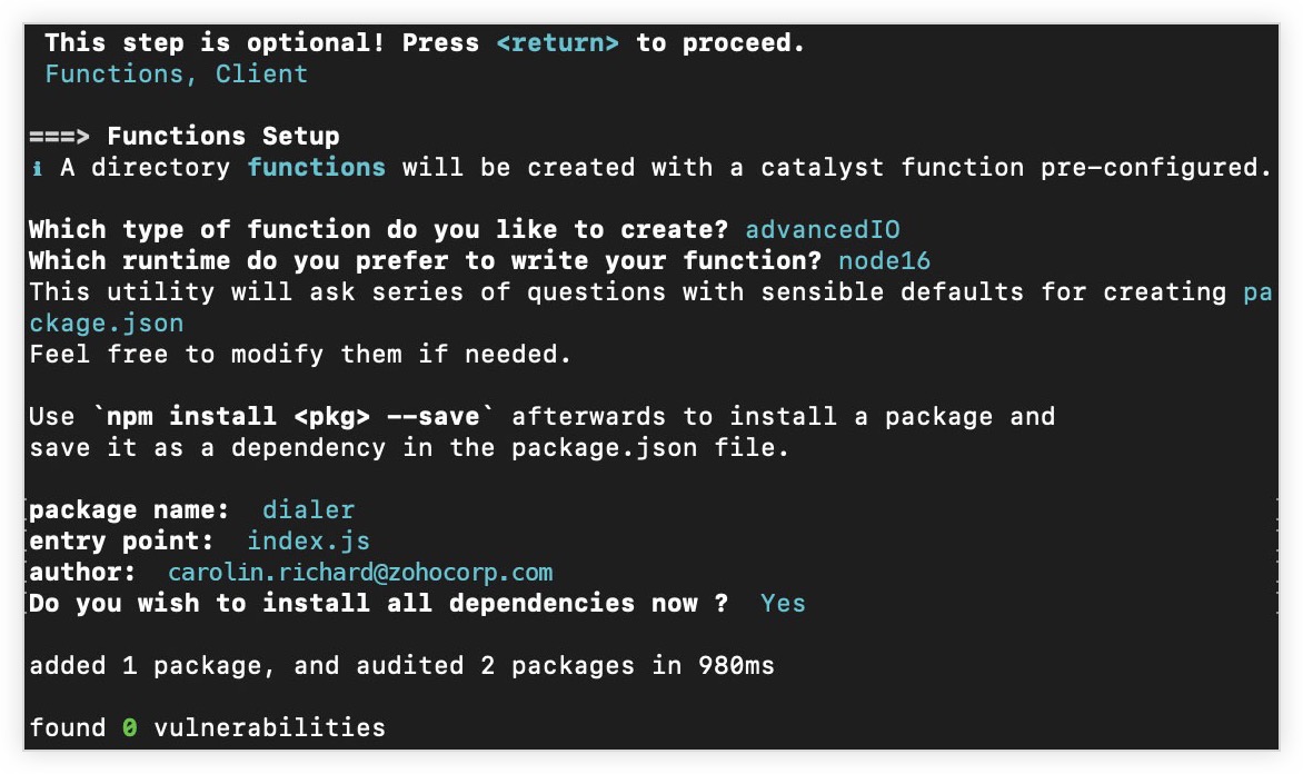Initialize Project | Dialer App Tutorial - Zoho Catalyst