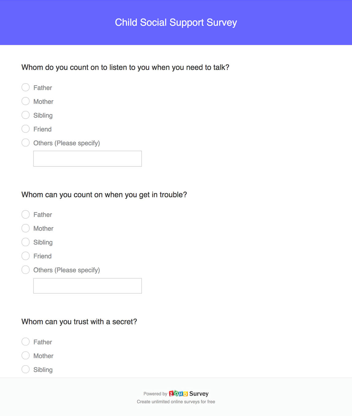 Child Social Support Survey Questionnaire & Template - Zoho Survey