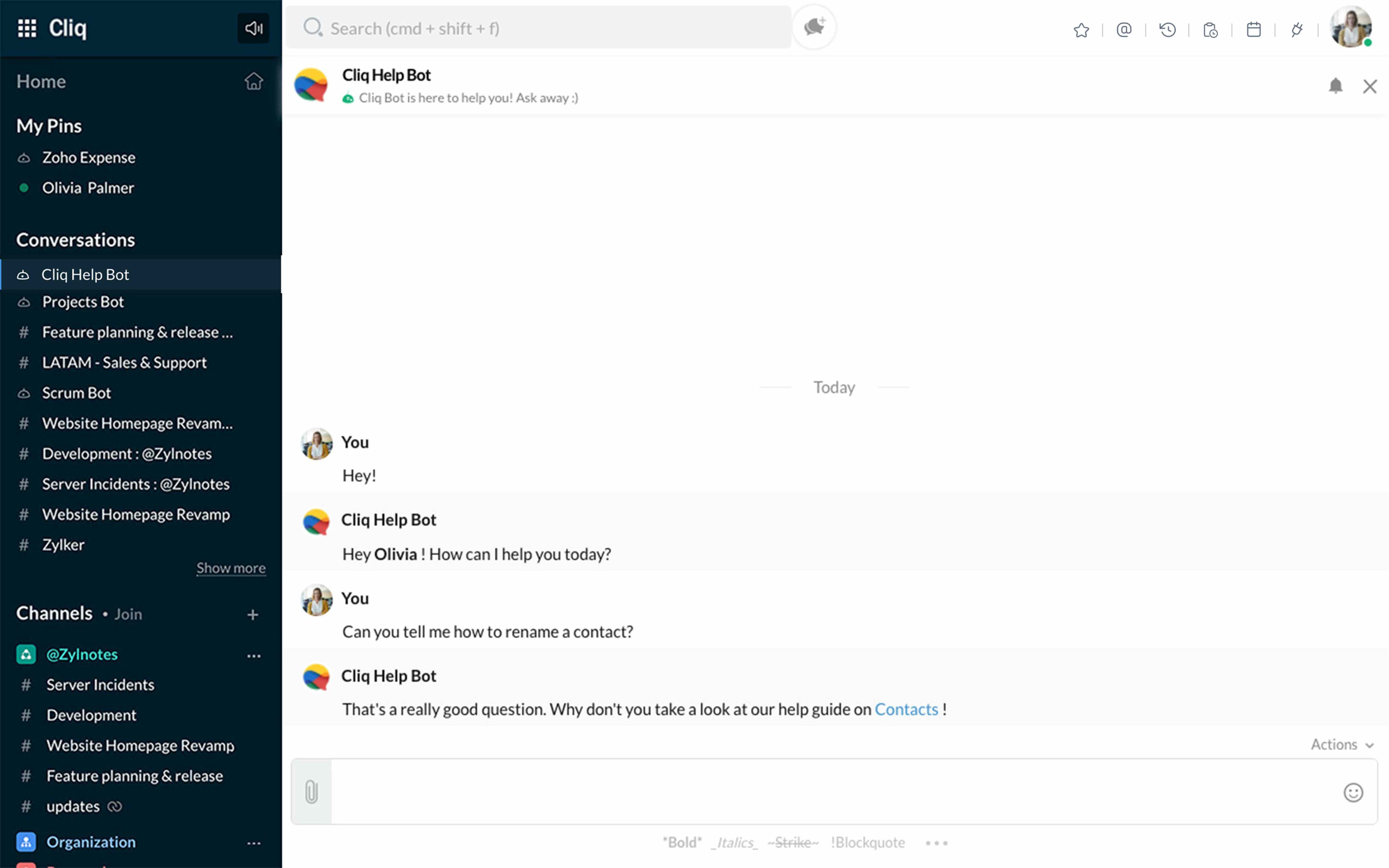 Bot Message Handler Cliq