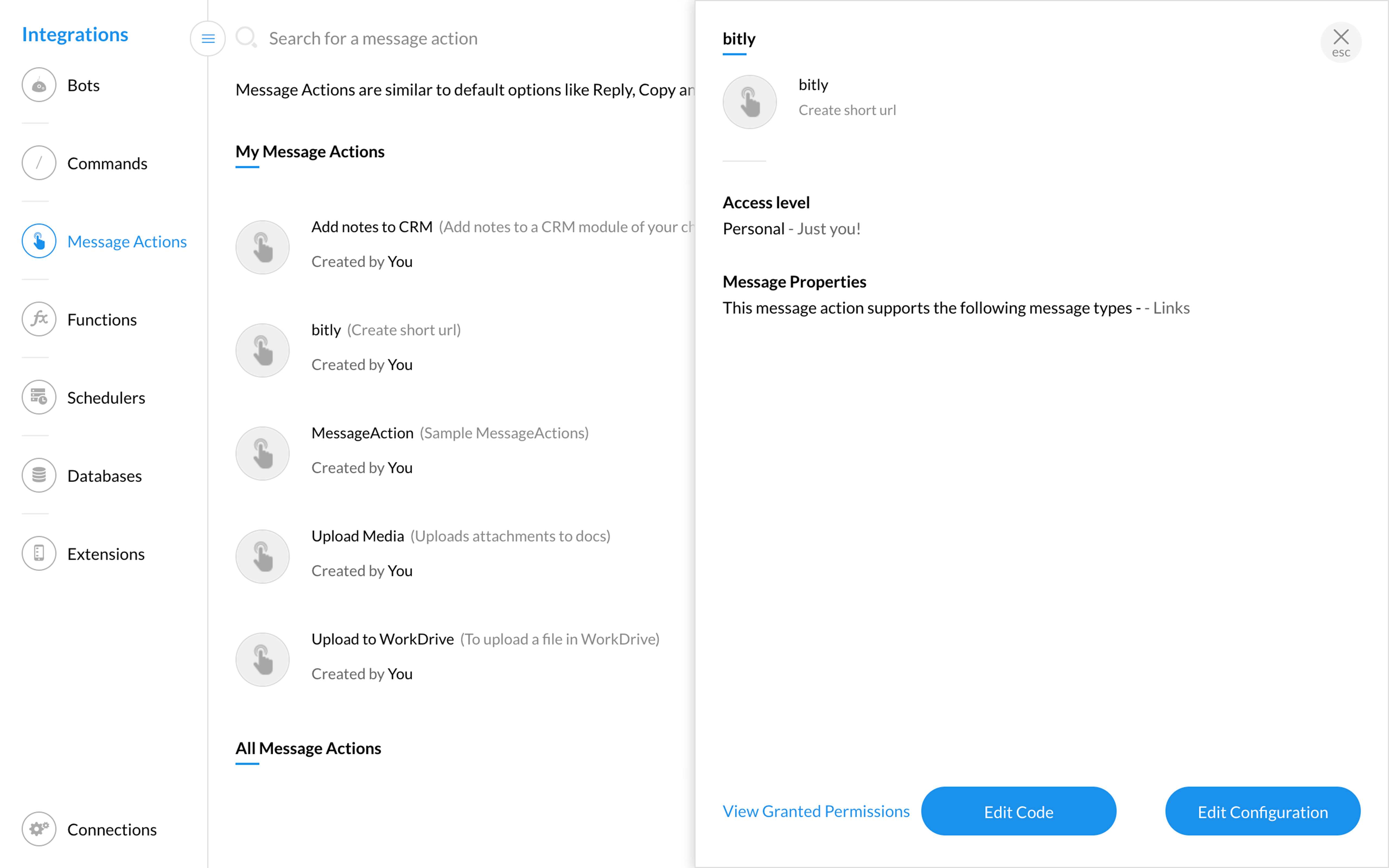 Create Message Actions | Cliq