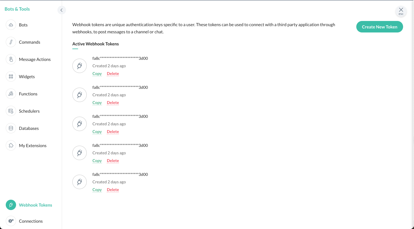 Webhook Tokens | Cliq