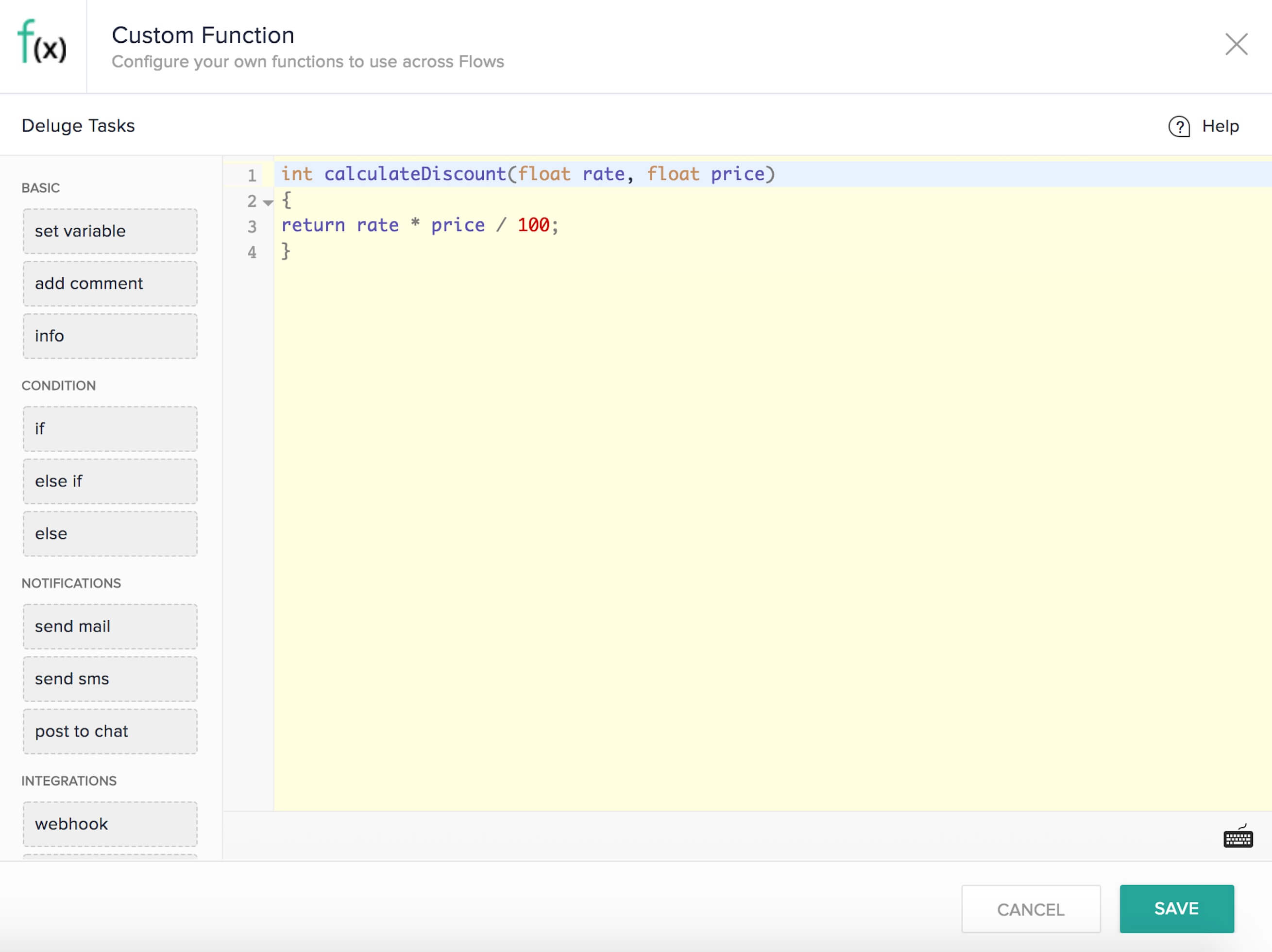 Custom functions in Zoho Flow