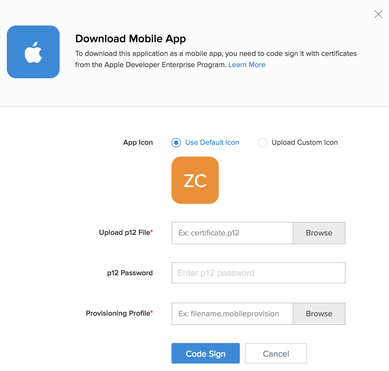 Code sign iOS app for customers | Zoho Creator Help