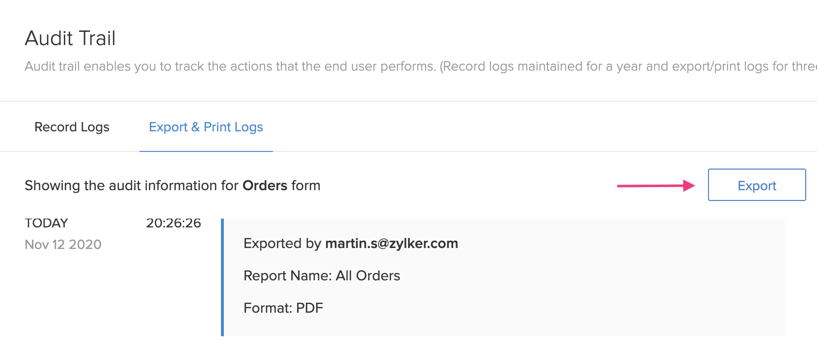 Understand Audit Trail |ManageEngine AppCreator Help