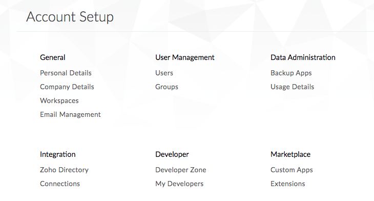 Understand account setup | Help - Zoho Creator