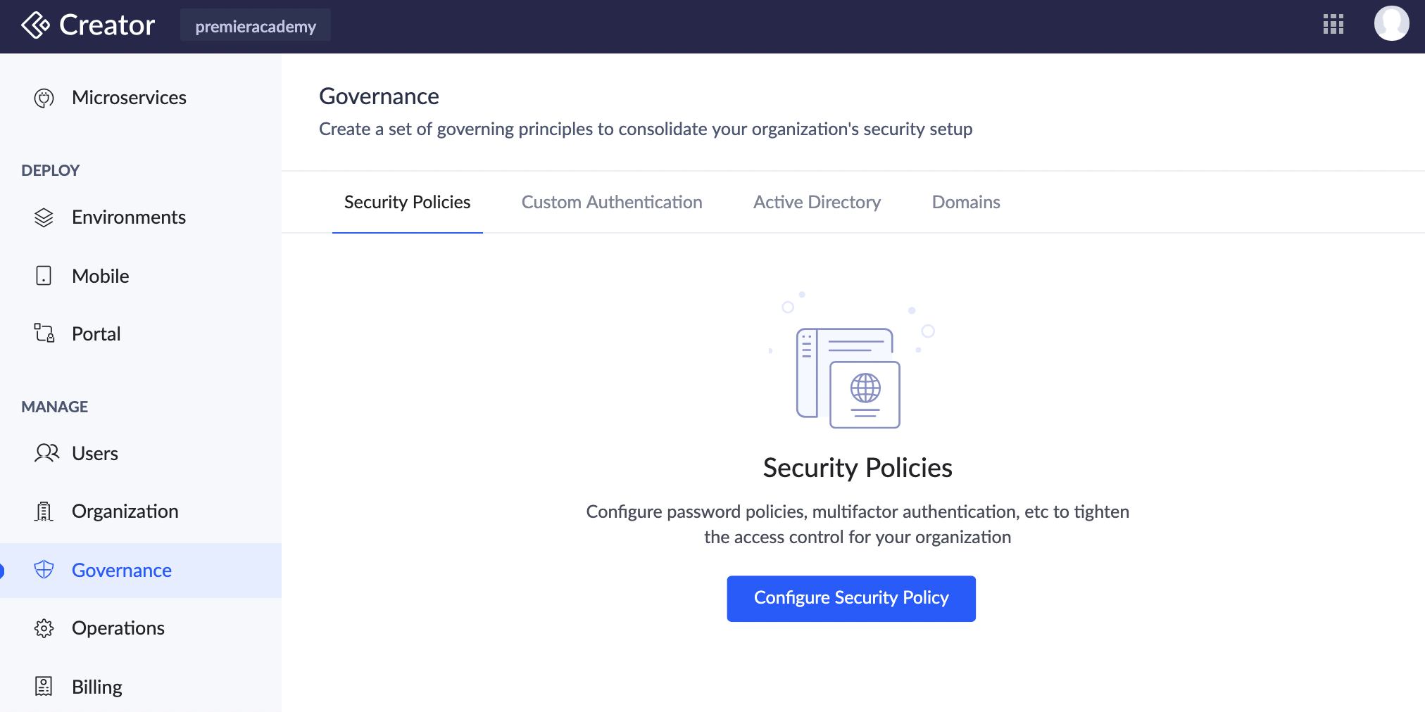 Add Security Policy | Governance | Zoho Creator help