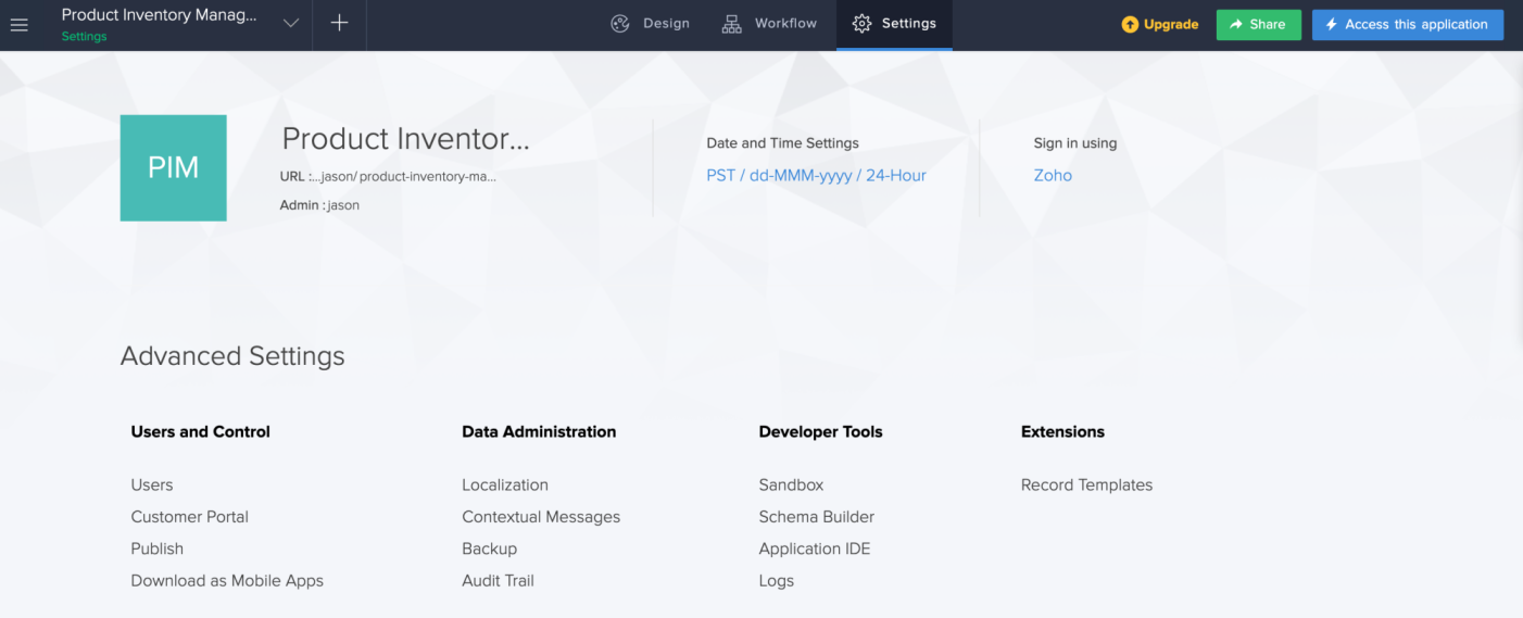 Configure Primary Settings | Zoho Creator Help
