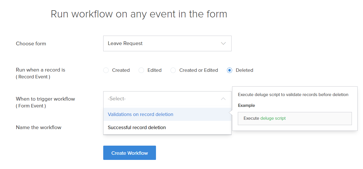 Configure validations on record deletion | Zoho Creator Help