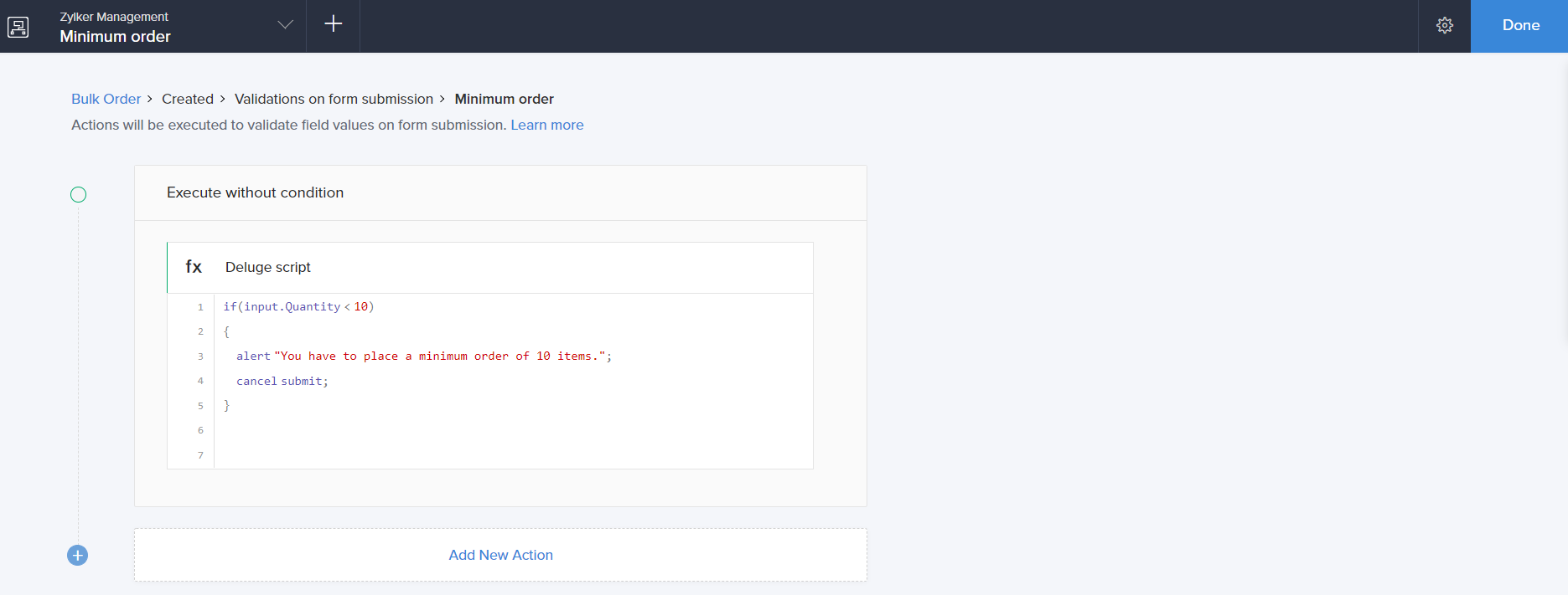 Configure Deluge Script On Validate Manageengine Appcreator Help 7005