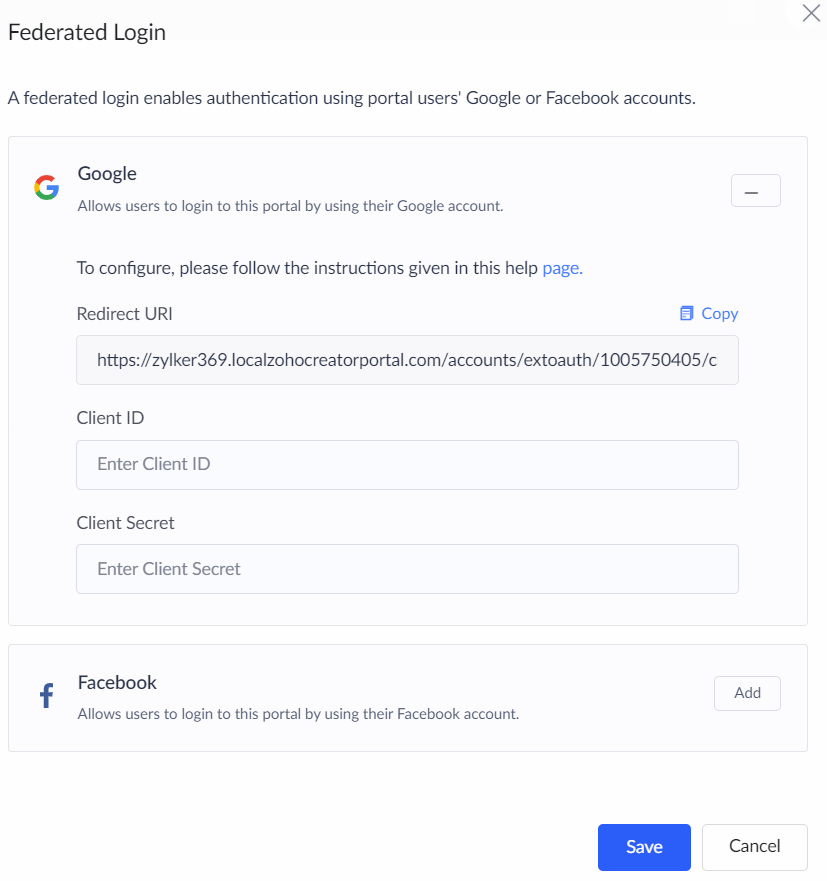 Configure federated login | Zoho Creator Help Configure federated login | Zoho Creator Help