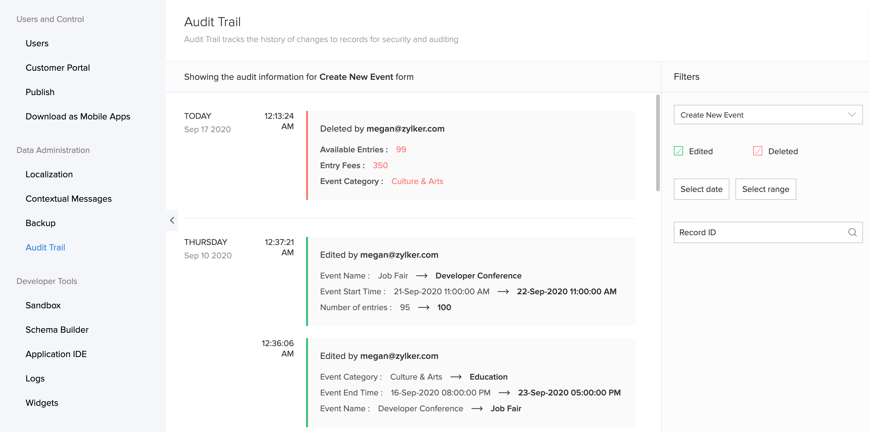Understand Audit Trail | Zoho Creator Help
