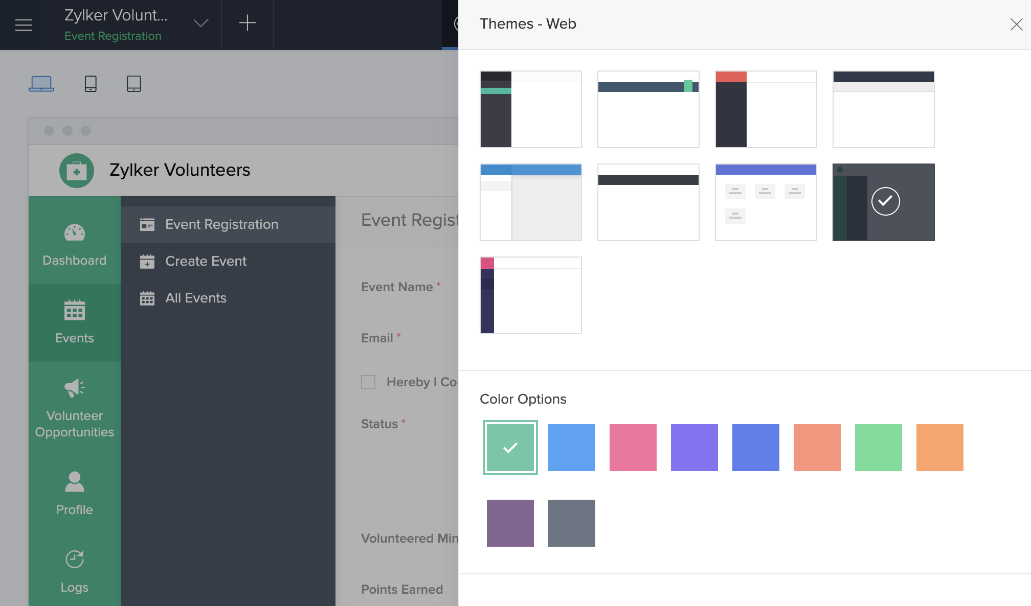 Set theme for application| ManageEngine AppCreator Help