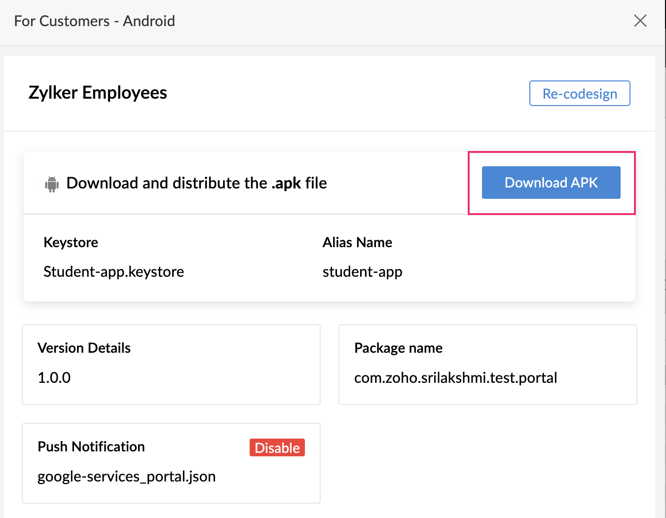 Code Sign Android App for Customers | Zoho Creator Help