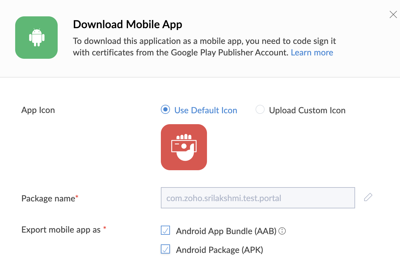 Code Sign Android App for Users | Zoho Creator Help