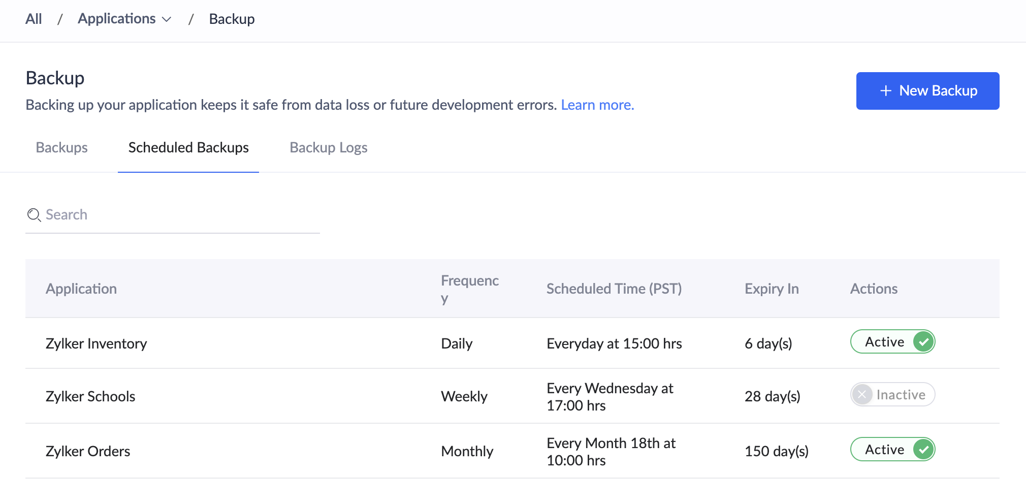 Configure Application Backup | Zoho Creator Help