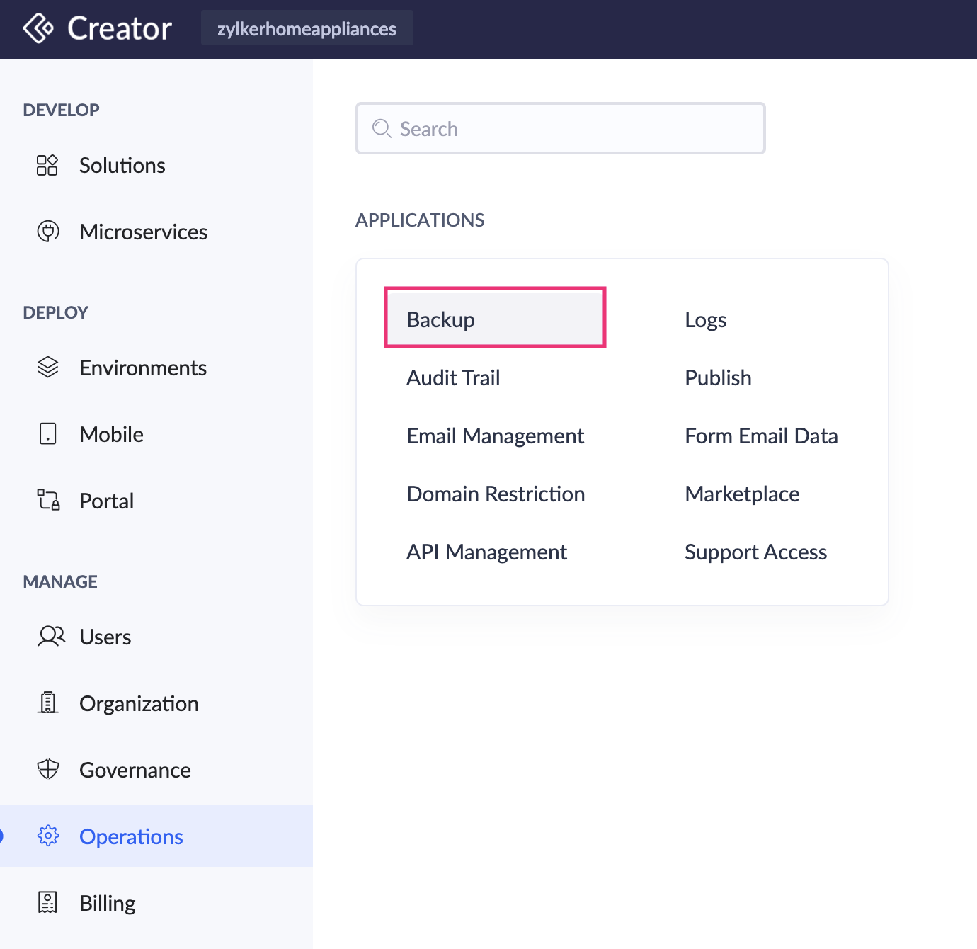 Configure Application Backup | Zoho Creator Help