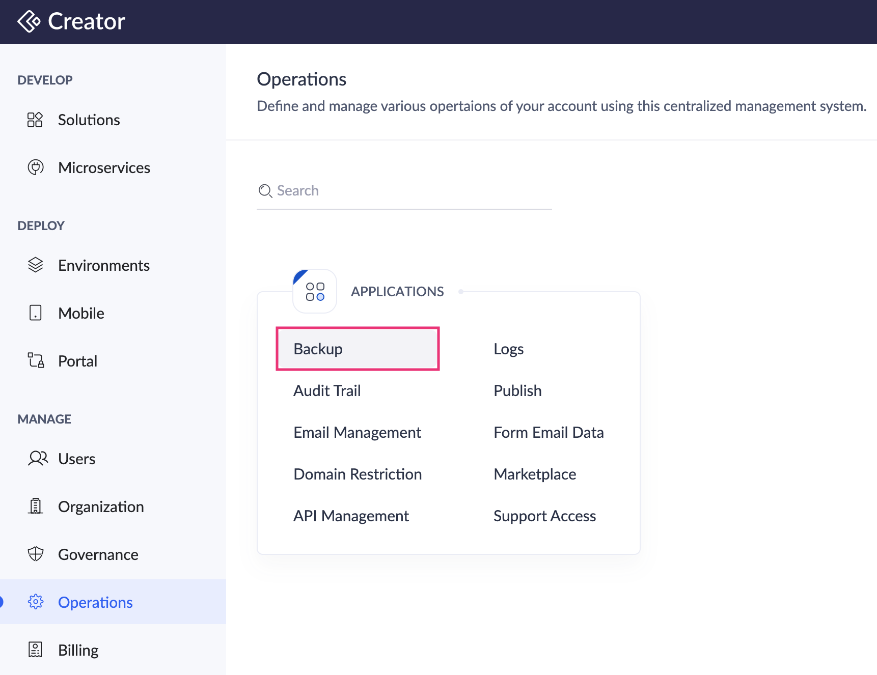 Configure Application Backup | Zoho Creator Help