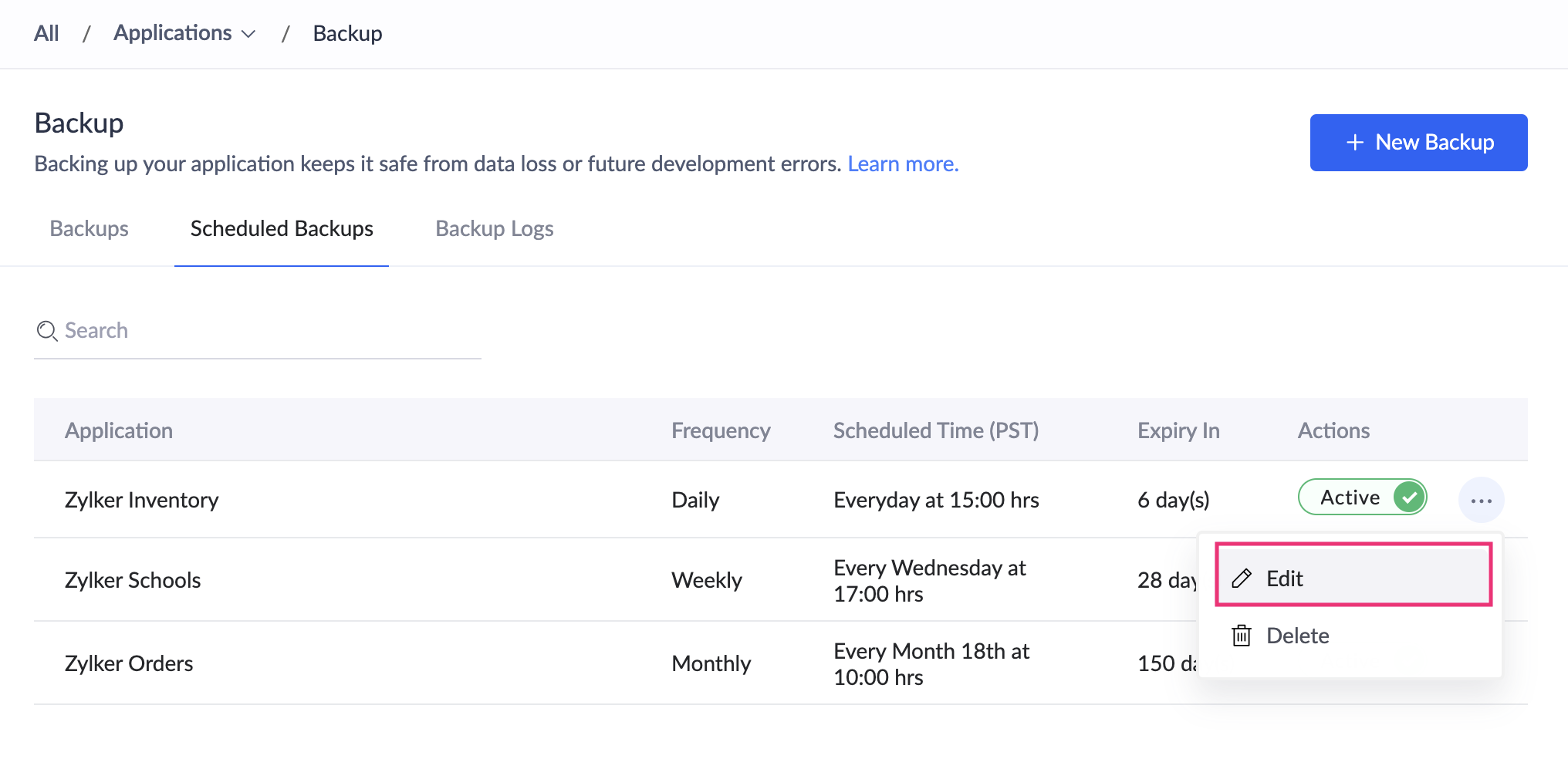 Configure Application Backup | Zoho Creator Help