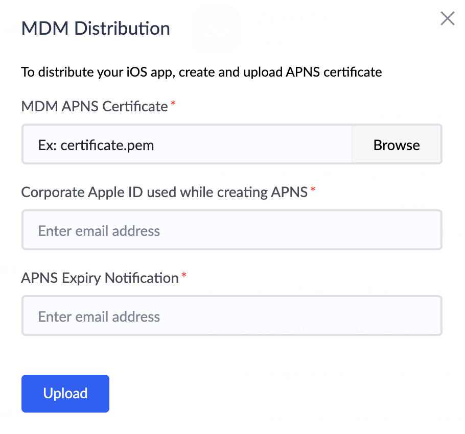 Upon successfully configuring the MDM, enter your users' email addresses, then click Distribute