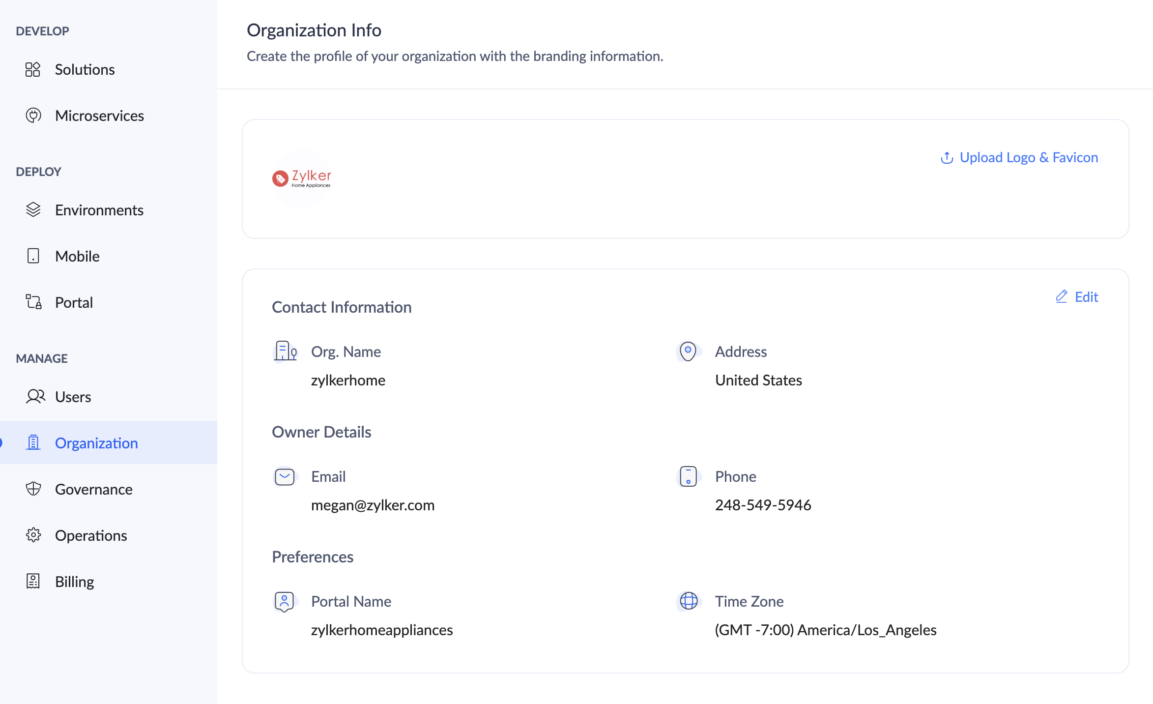 Organization Profile | Zoho Creator Help