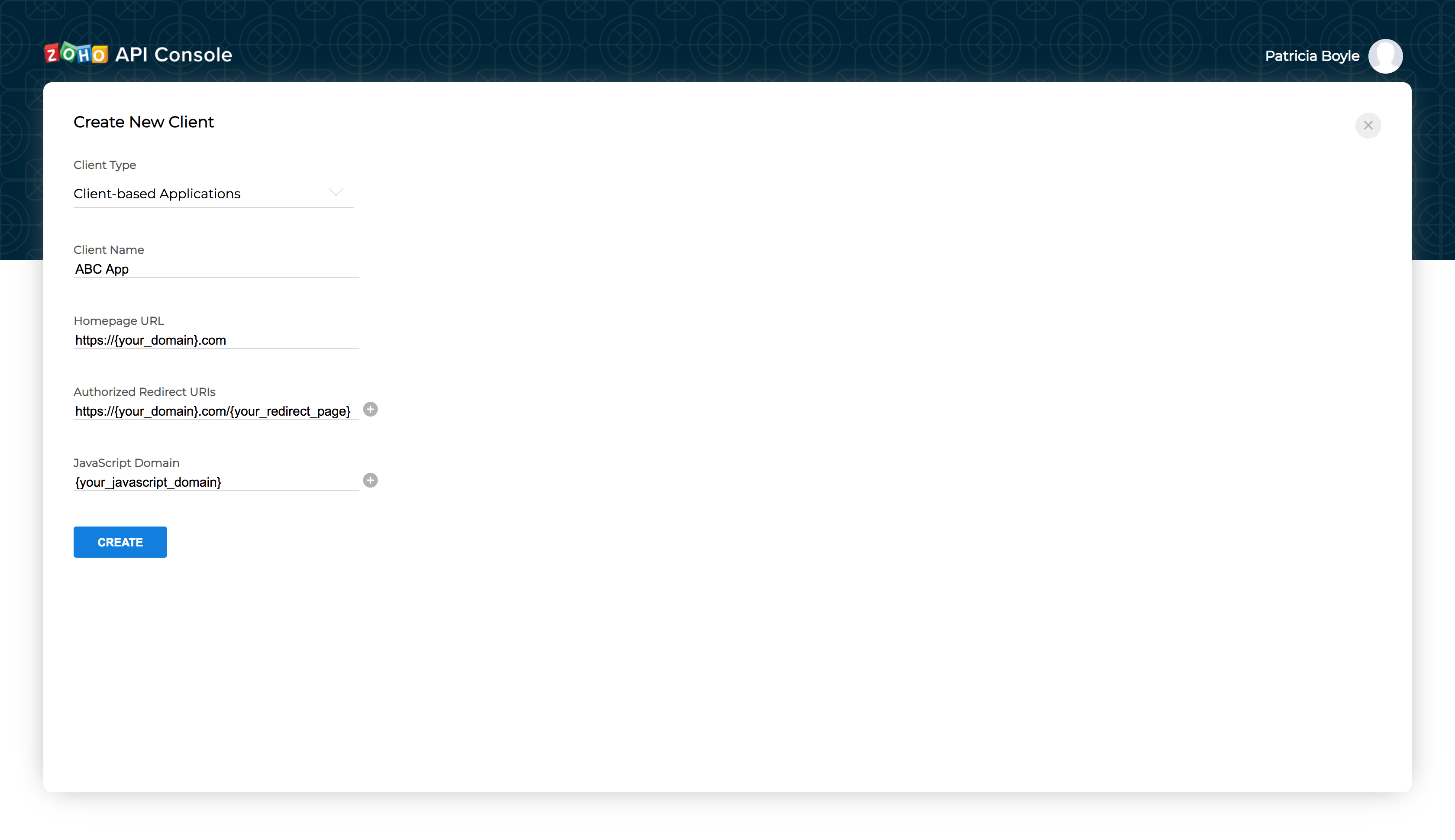 Register Client App - Javascript SDK | Online Help - Zoho CRM