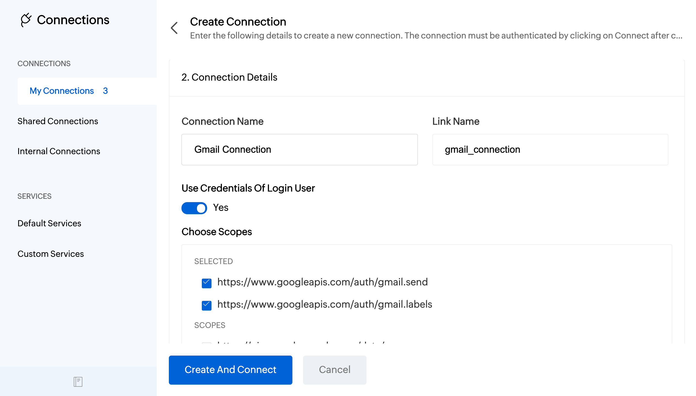 New Connections Page| Help - Zoho Deluge
