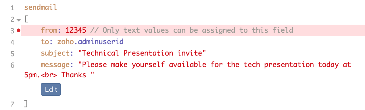 Error Messages | Help - Zoho Deluge