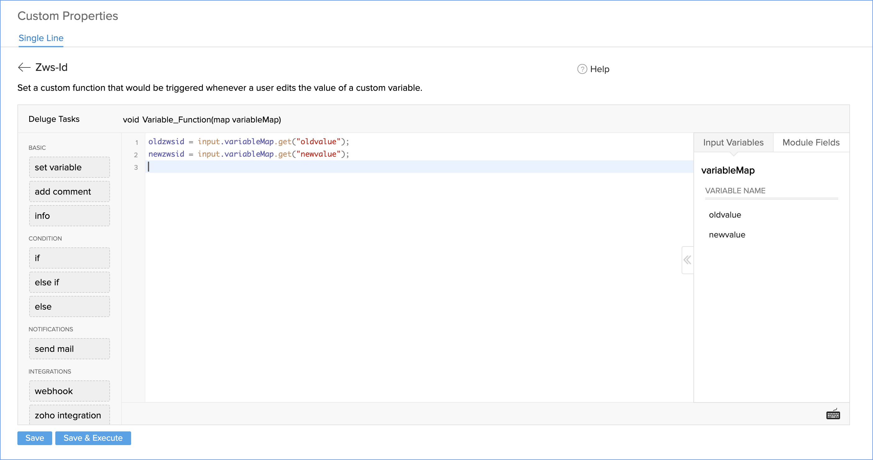 Custom Variables| Online Help - Zoho Developer