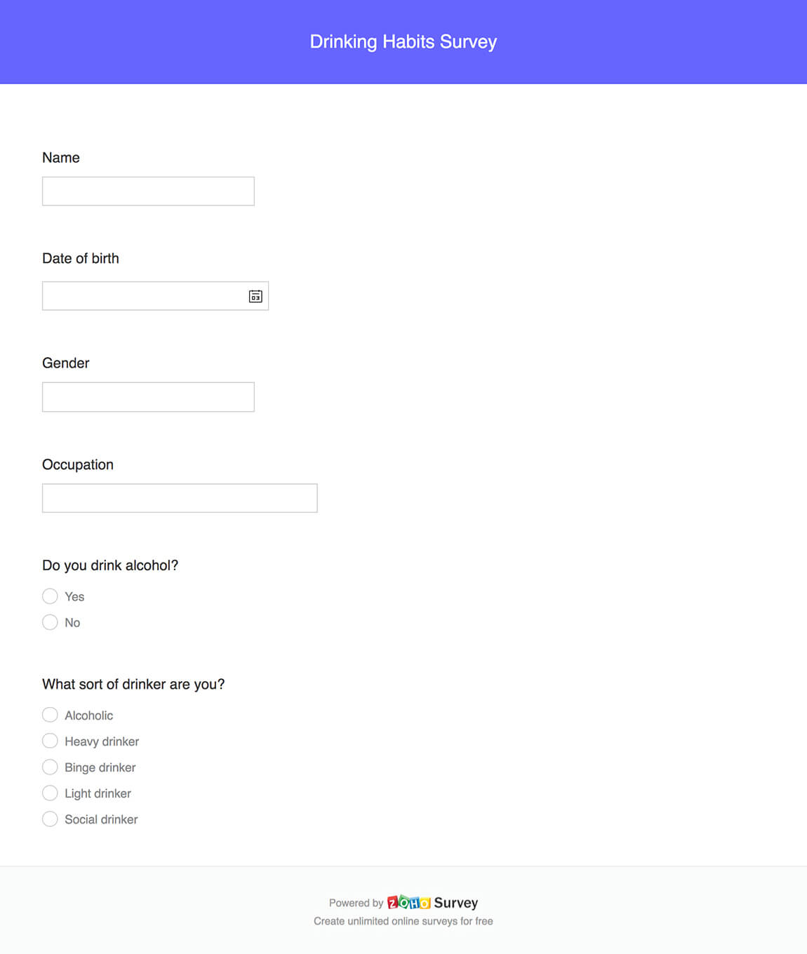 Drinking Habits Survey Questionnaire & Template - Zoho Survey