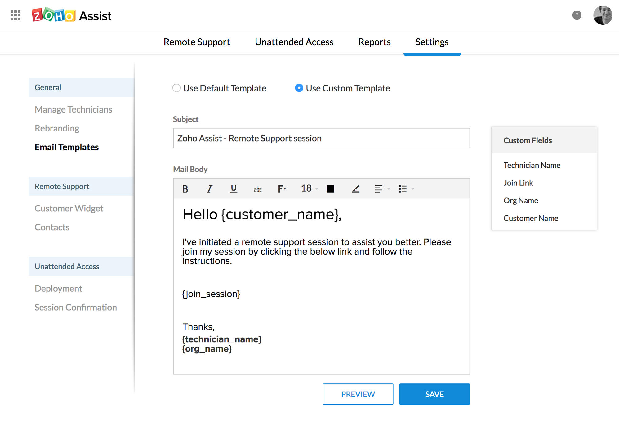 Custom Email Templates| User Guide | Zoho Assist Custom Email Templates| User Guide | Zoho Assist