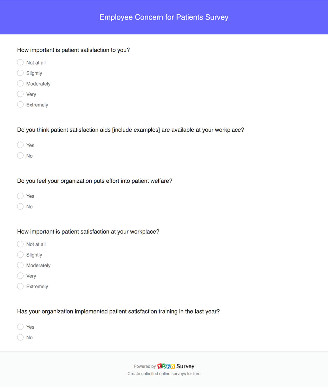 Employee Concern for Patients Survey Template - Zoho Survey