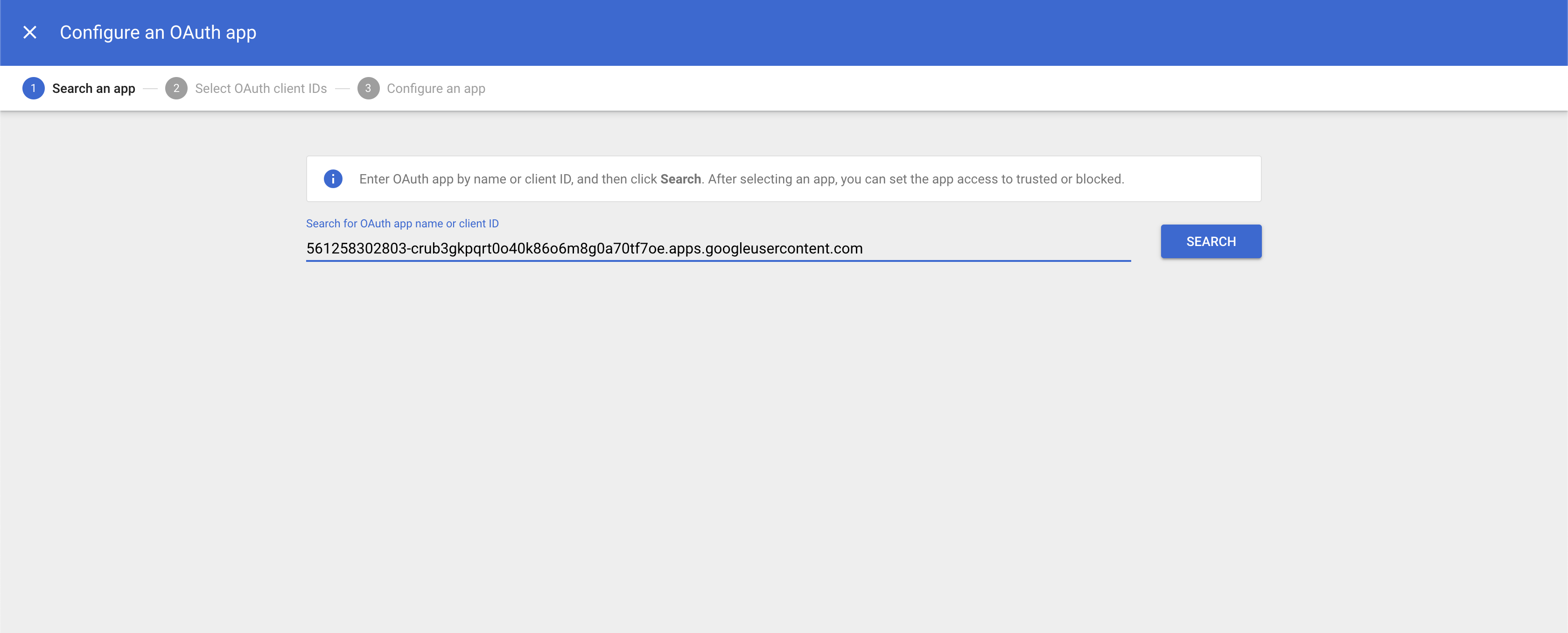 The search will return Zoho Flow for G Suite as the result. Click Select.