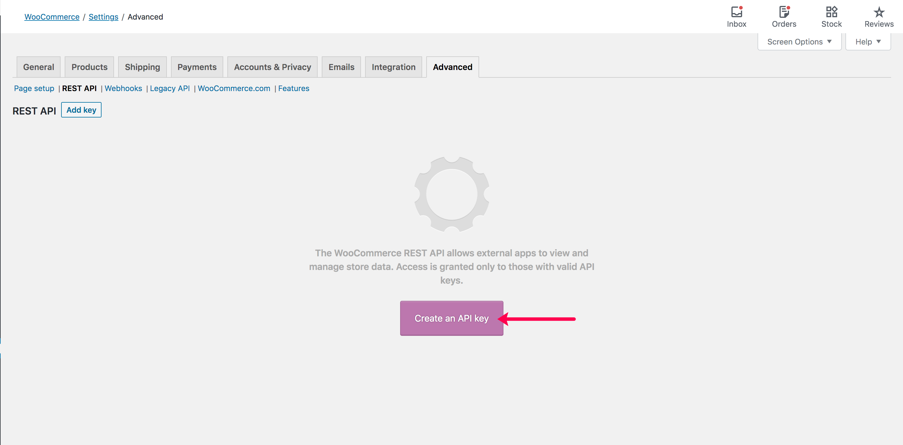 Click Add key . Provide a description for the API key. Select the User, then set Permissions to ...