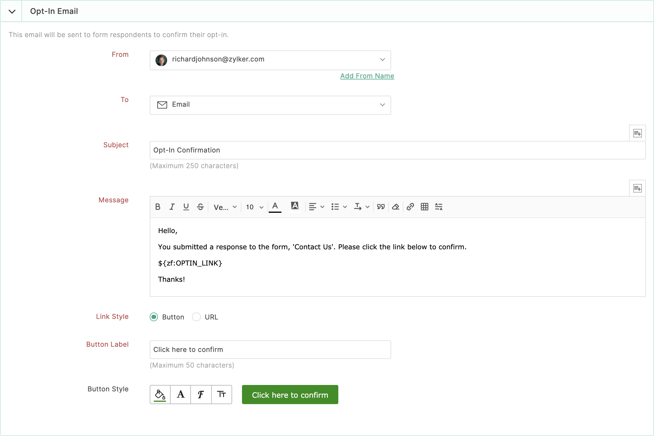 Double Opt-In | Zoho Forms - User Guide