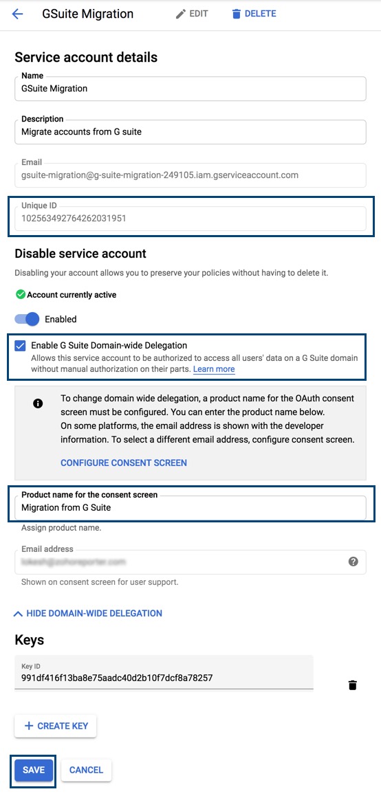 Authorizing Zoho Mail to access G Suite