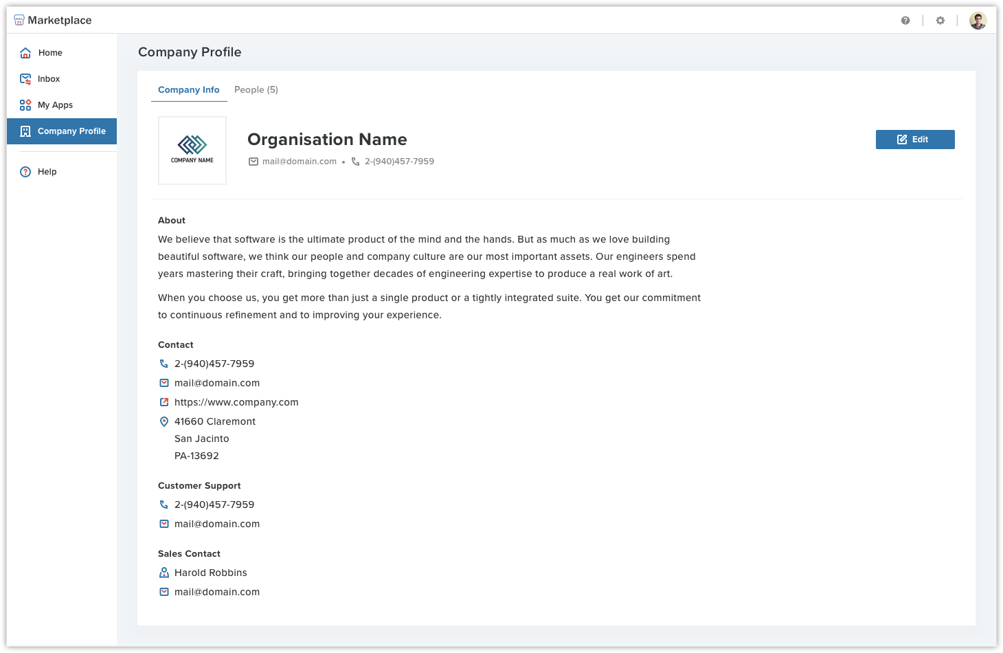 Create a company profile | Zoho Marketplace