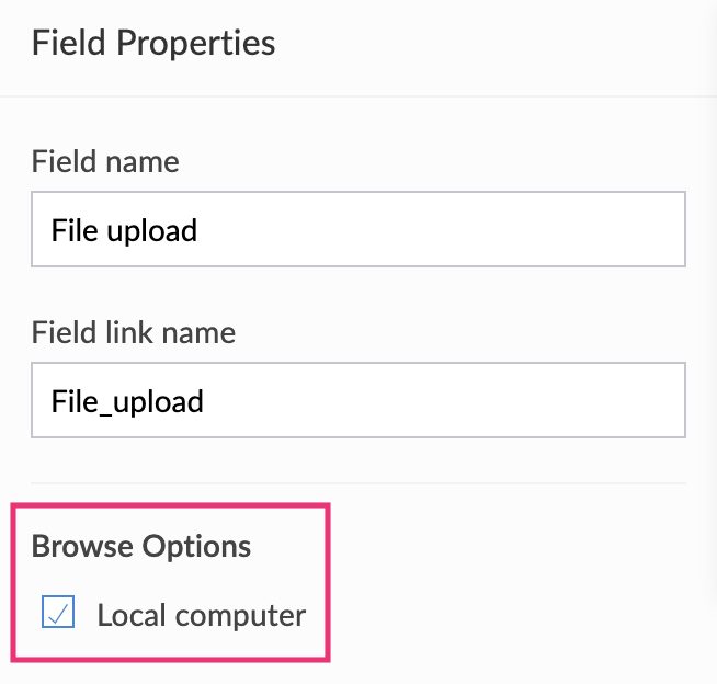 Set Browse Options For File Upload Field Manageengine Appcreator Help