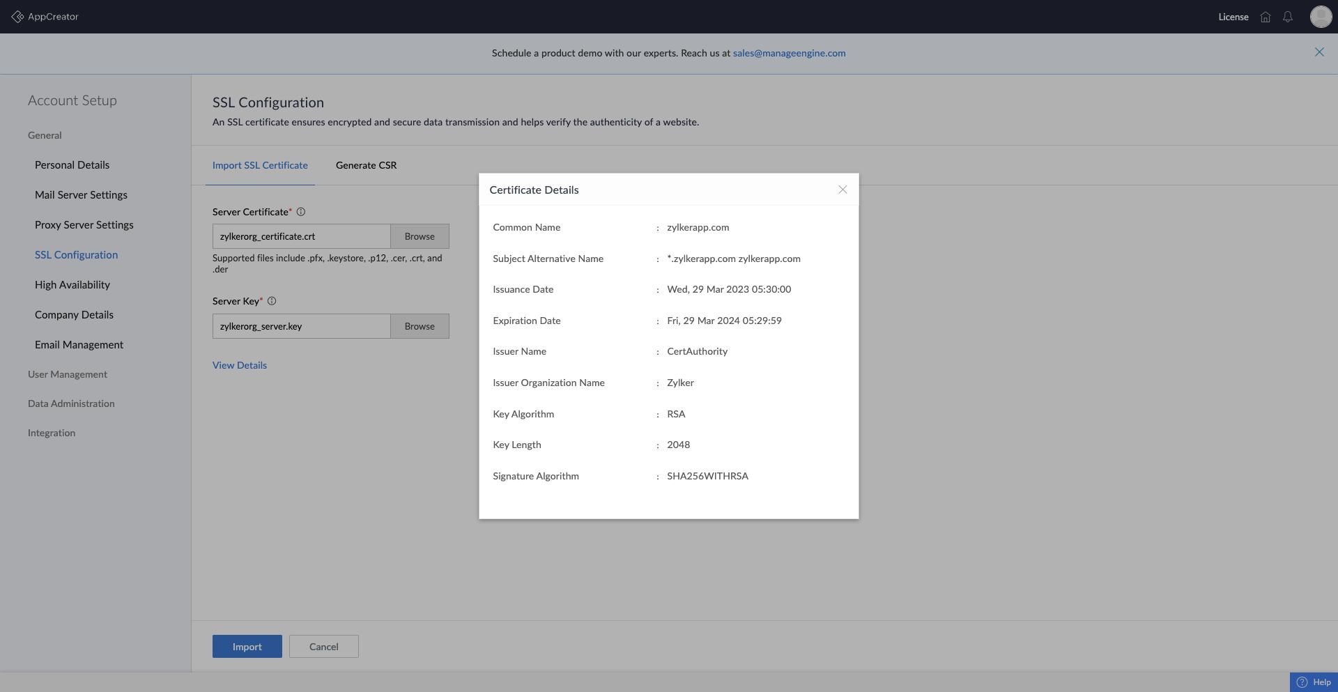 Ssl Configuration Manageengine Appcreator Help