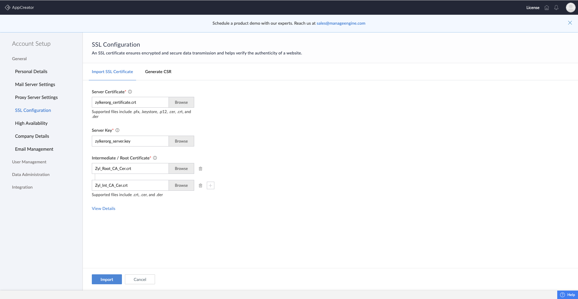 Ssl Configuration Manageengine Appcreator Help