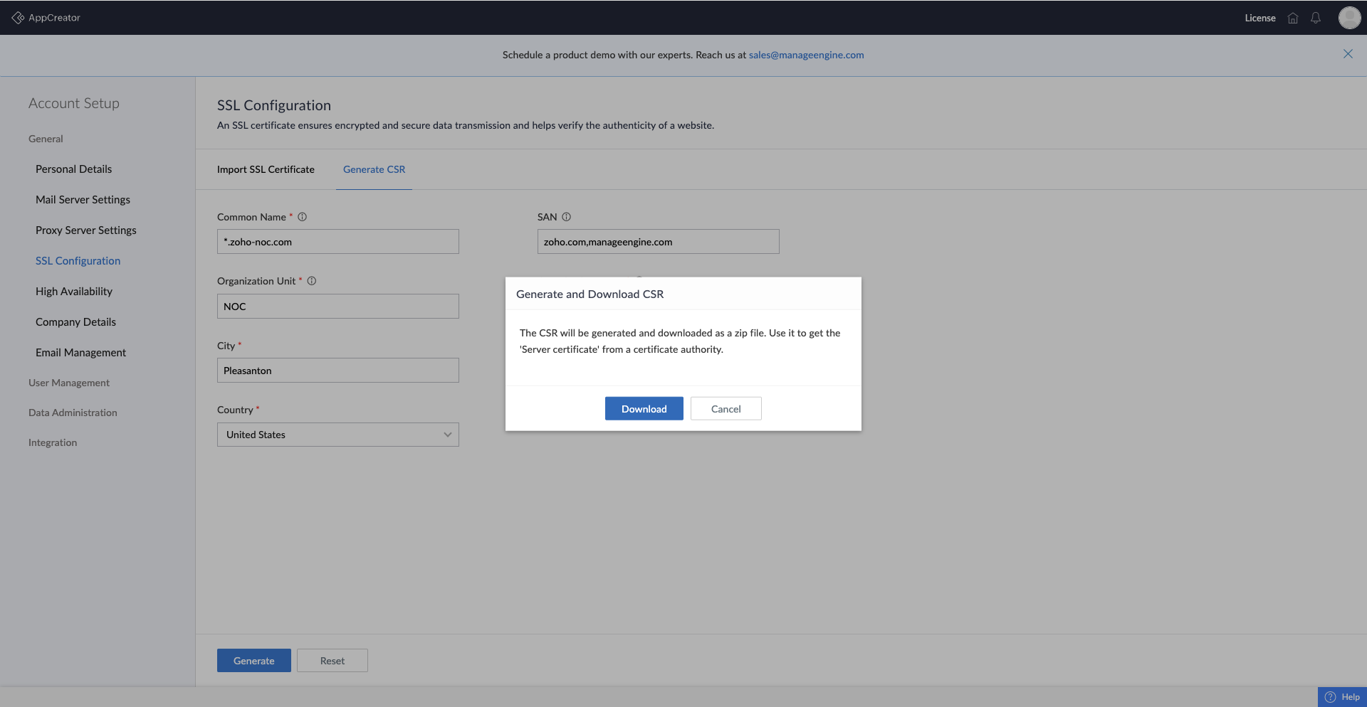 Ssl Configuration Manageengine Appcreator Help