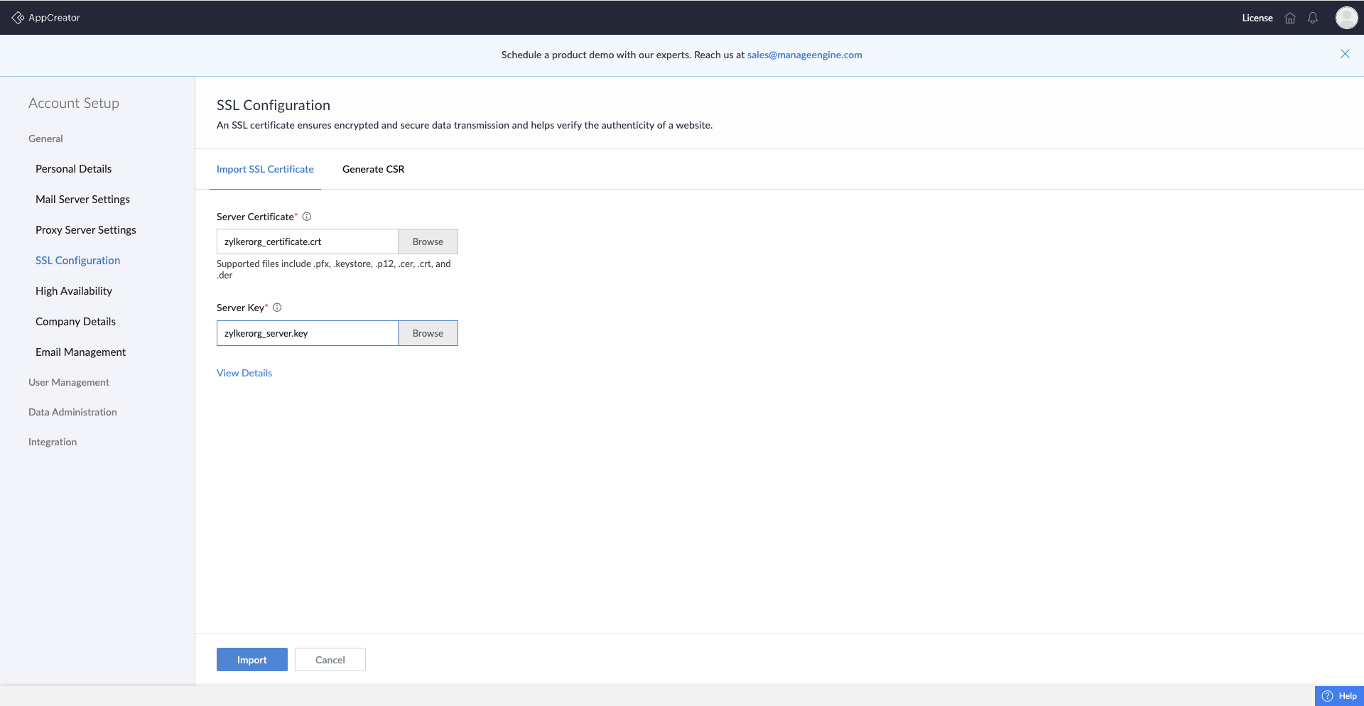 Ssl Configuration Manageengine Appcreator Help