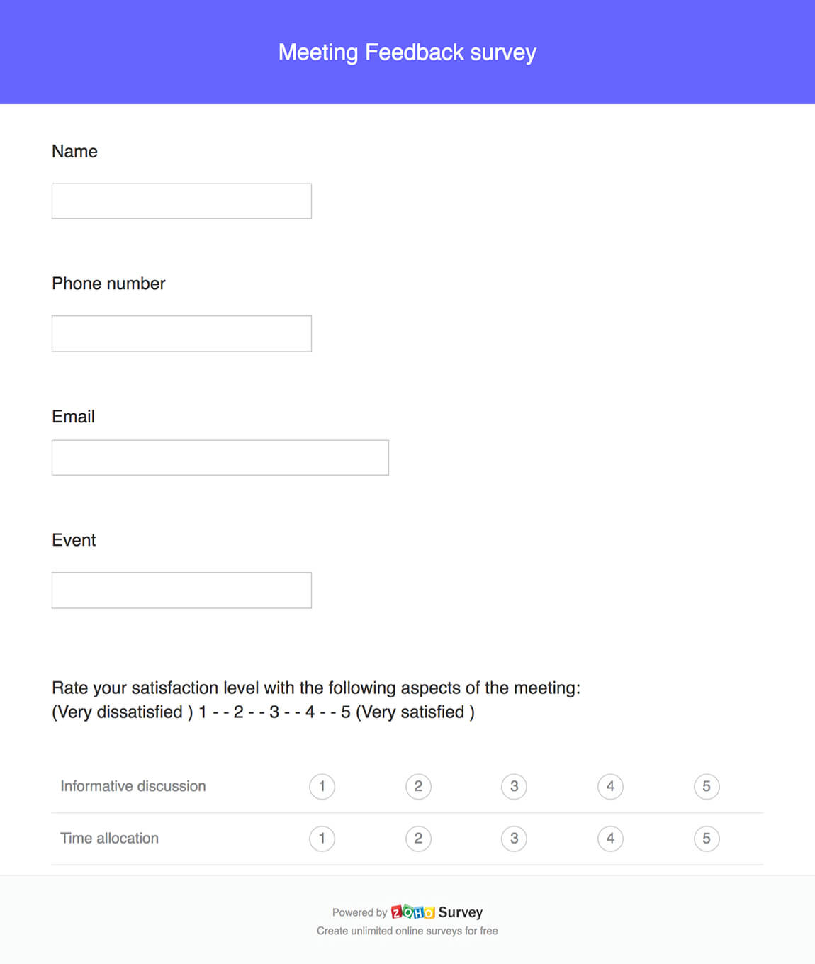 Meeting Feedback Survey Questionnaire Template Zoho Survey Meeting Feedback Survey Questionnaire Template Zoho Survey