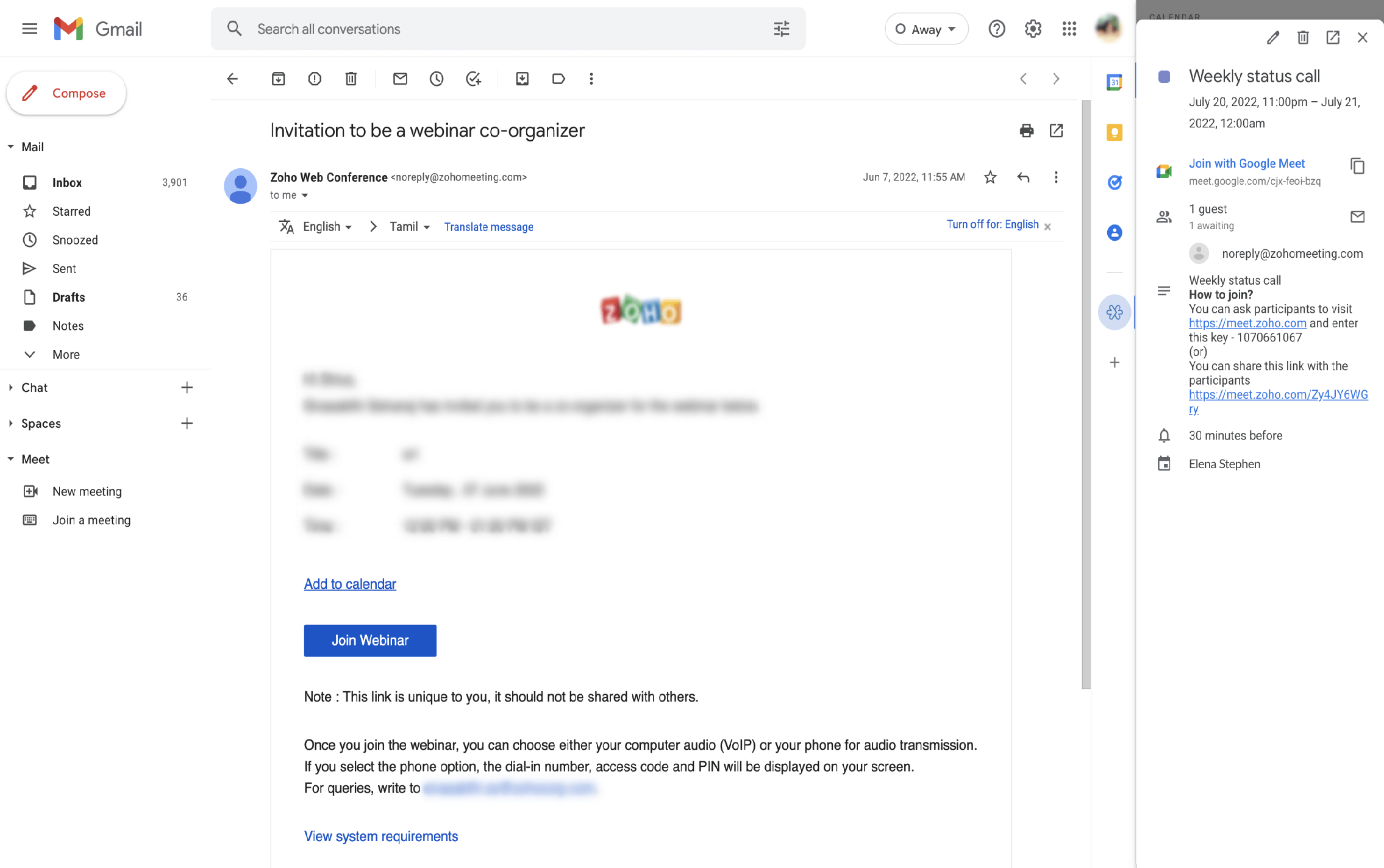 Zoho Meeting add-on for Gmail